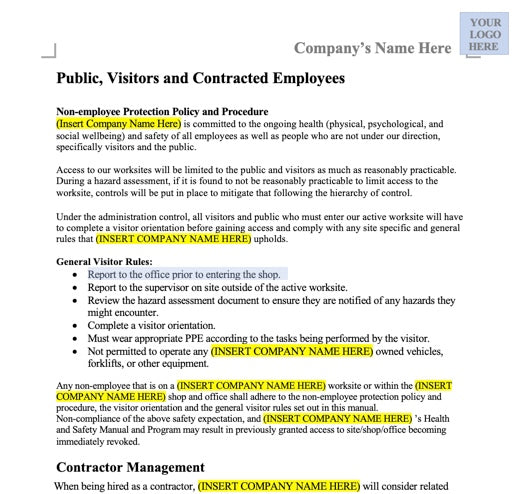 Downloadable Policy | Subcontractor Management – The Safety Doc Shop