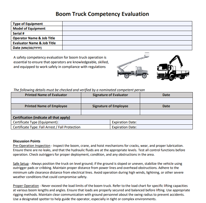 Competency Evaluation for Boom Truck – The Safety Doc Shop