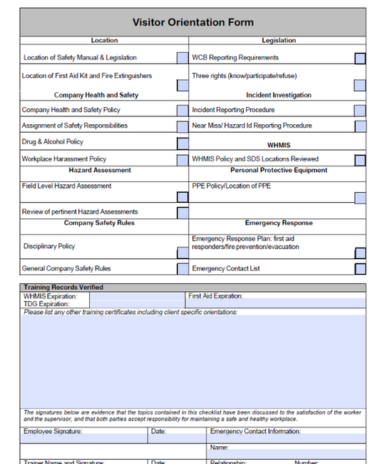 Safety Doc - Visitor Orientation Checklist – The Safety Doc Shop