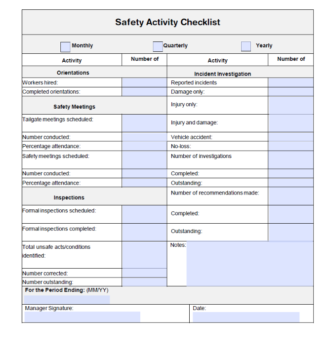 Download Now | Safety Activity Checklist – The Safety Doc Shop
