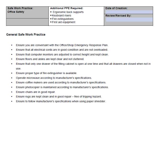 Download Now | Safe Work Practice | Office Safety – The Safety Doc Shop