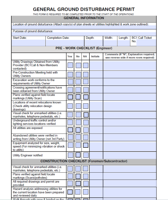 Downloadable Permit | Ground Disturbance Template – The Safety Doc Shop