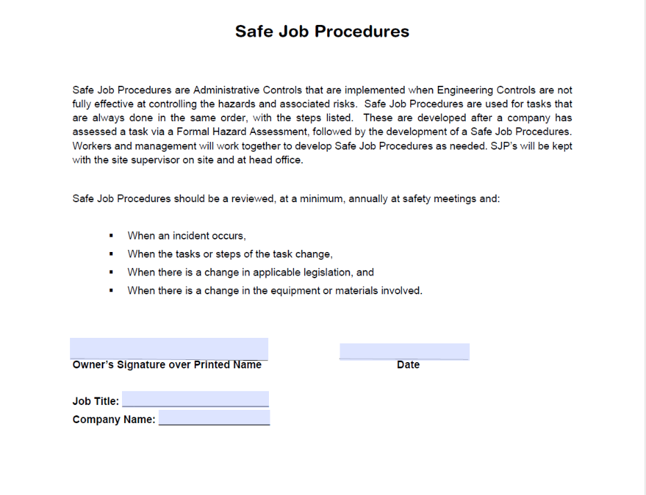 Downloadable Policy | Safe Job Procedures – The Safety Doc Shop