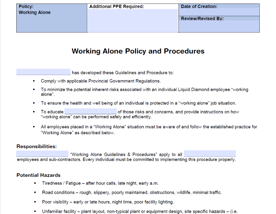 Download Now | Working Alone Policy – The Safety Doc Shop