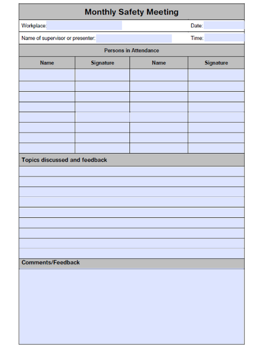 Download PDF | Monthly Safety Meeting | Blank Template – The Safety Doc ...