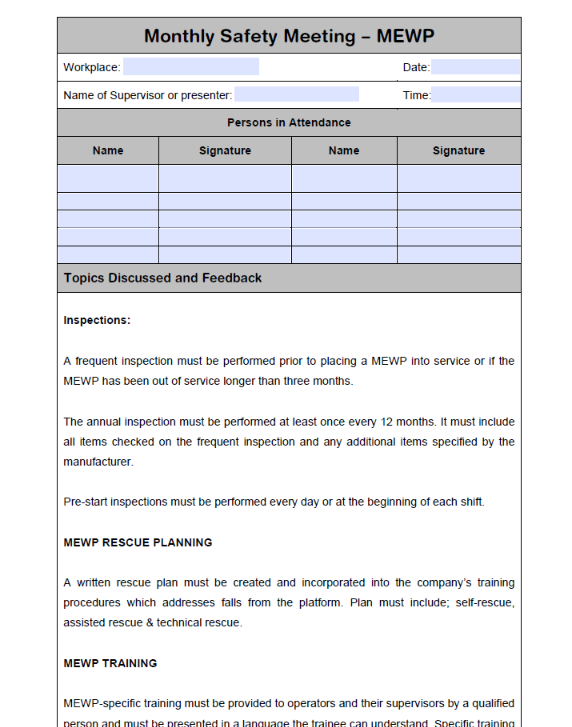 Download Now | Mobile Elevated Work Platform (MEWP) – The Safety Doc Shop
