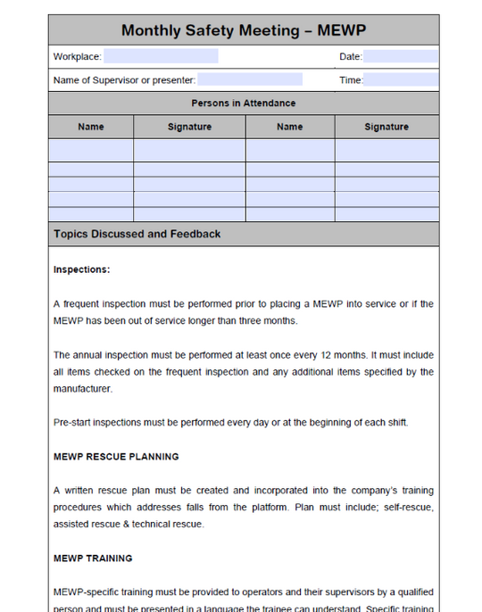 Download Now | Mobile Elevated Work Platform (MEWP) – The Safety Doc Shop