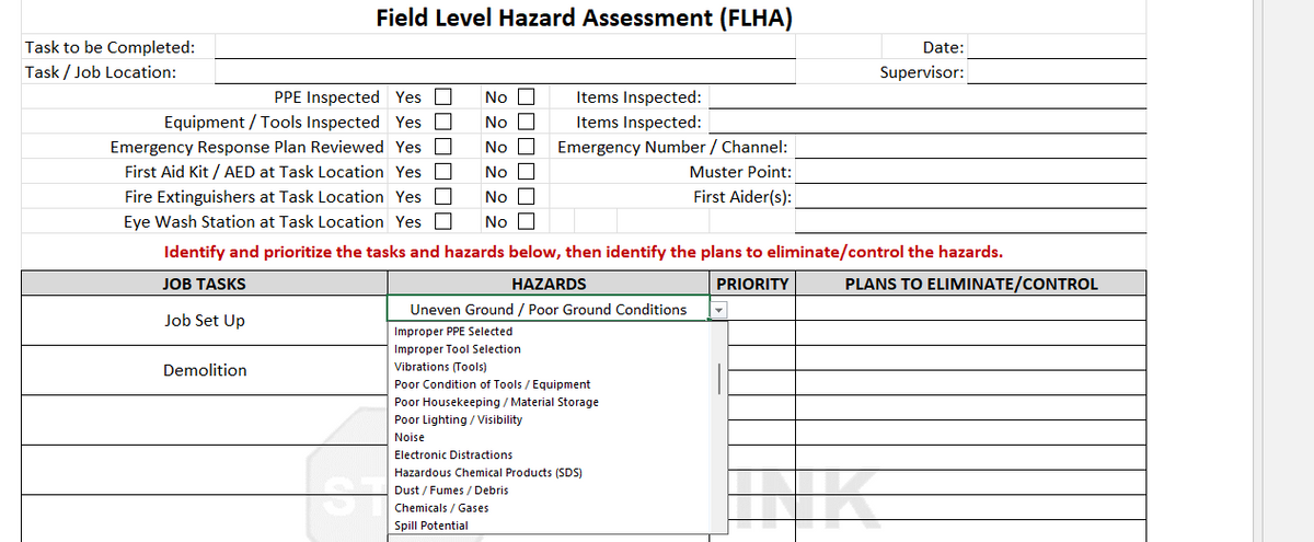 Field Level Hazard Assessment with Drop Down Menu- Fillable Online ...