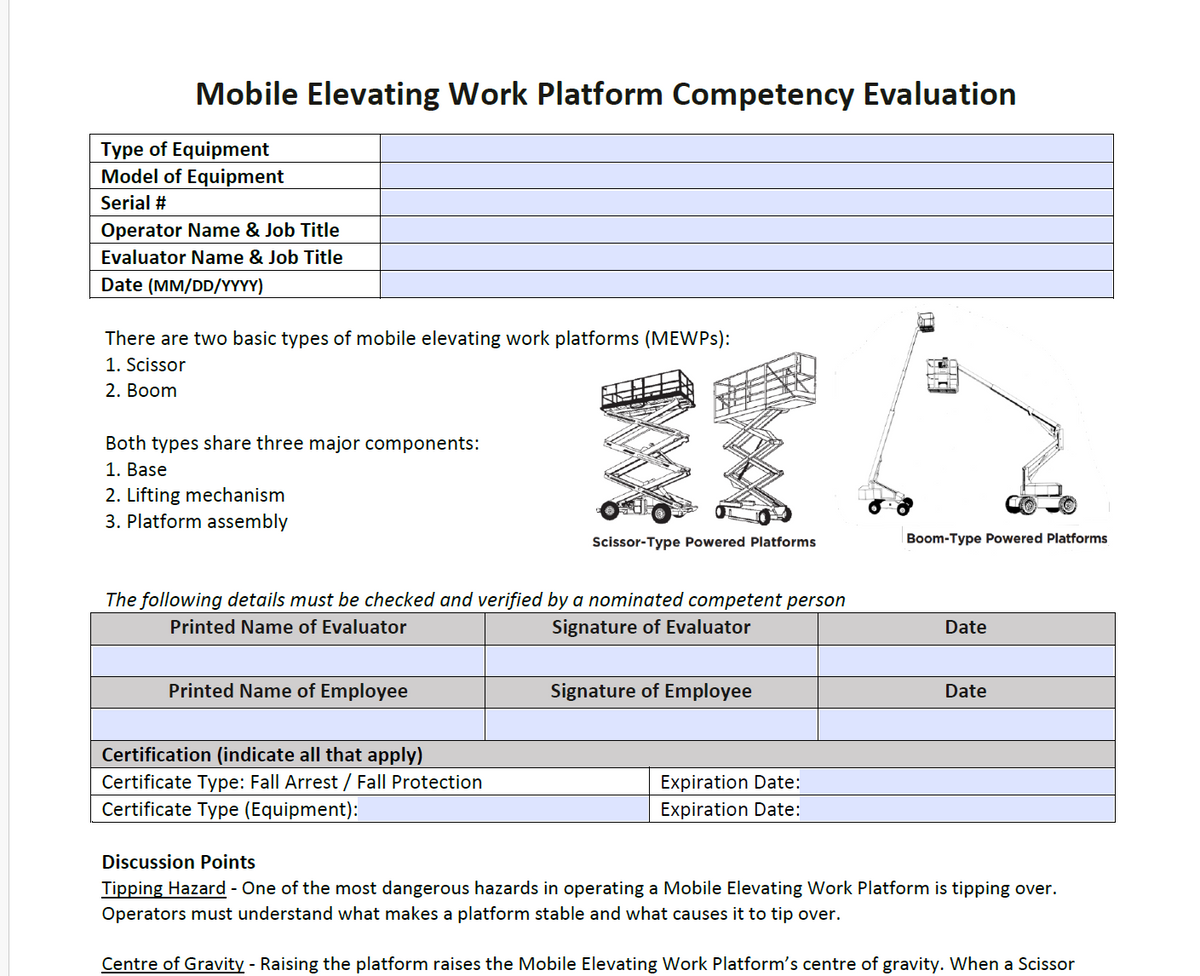 Template -Competency Evaluation for Mobile Equipment (MEWPs) – The ...