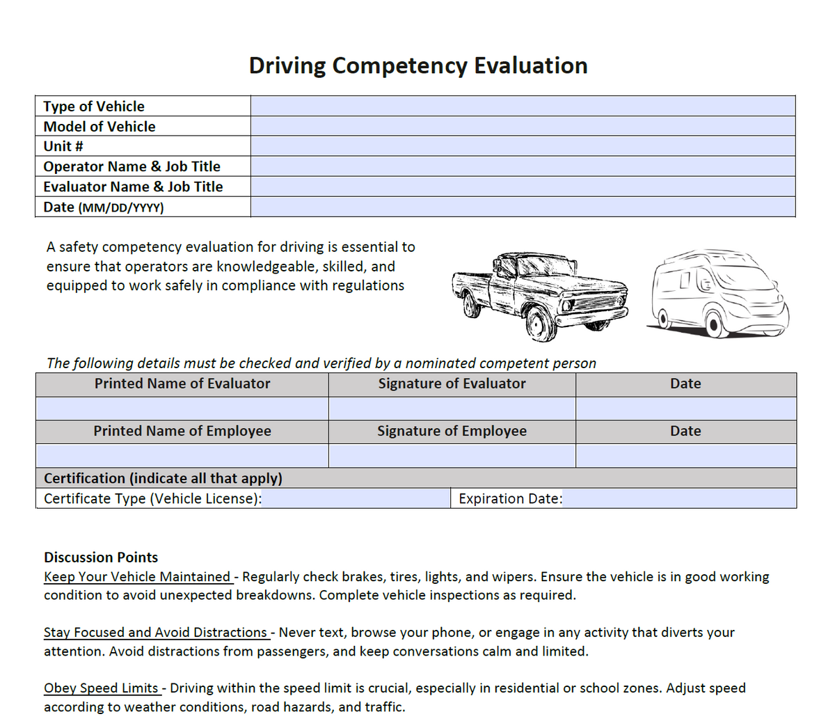 Template -Competency Evaluation for Driving – The Safety Doc Shop