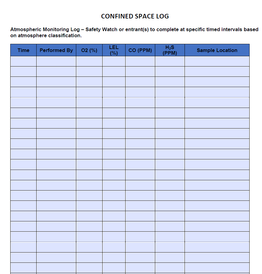 Log - Confined Space Logs (Entry, Inventory, Atmospheric, Personnel ...