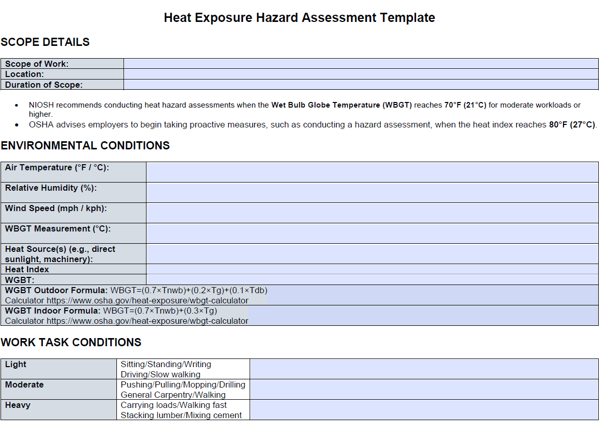 Template - Heat Exposure Hazard Assessment- American (OHSA) – The ...