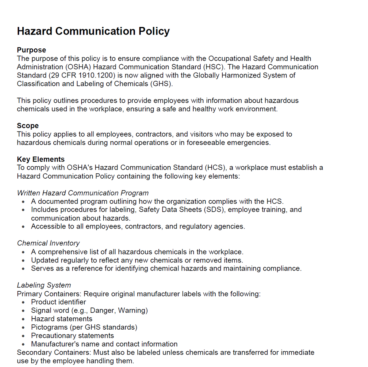 Hazard Communication Policy and Program (OHSA) – The Safety Doc Shop