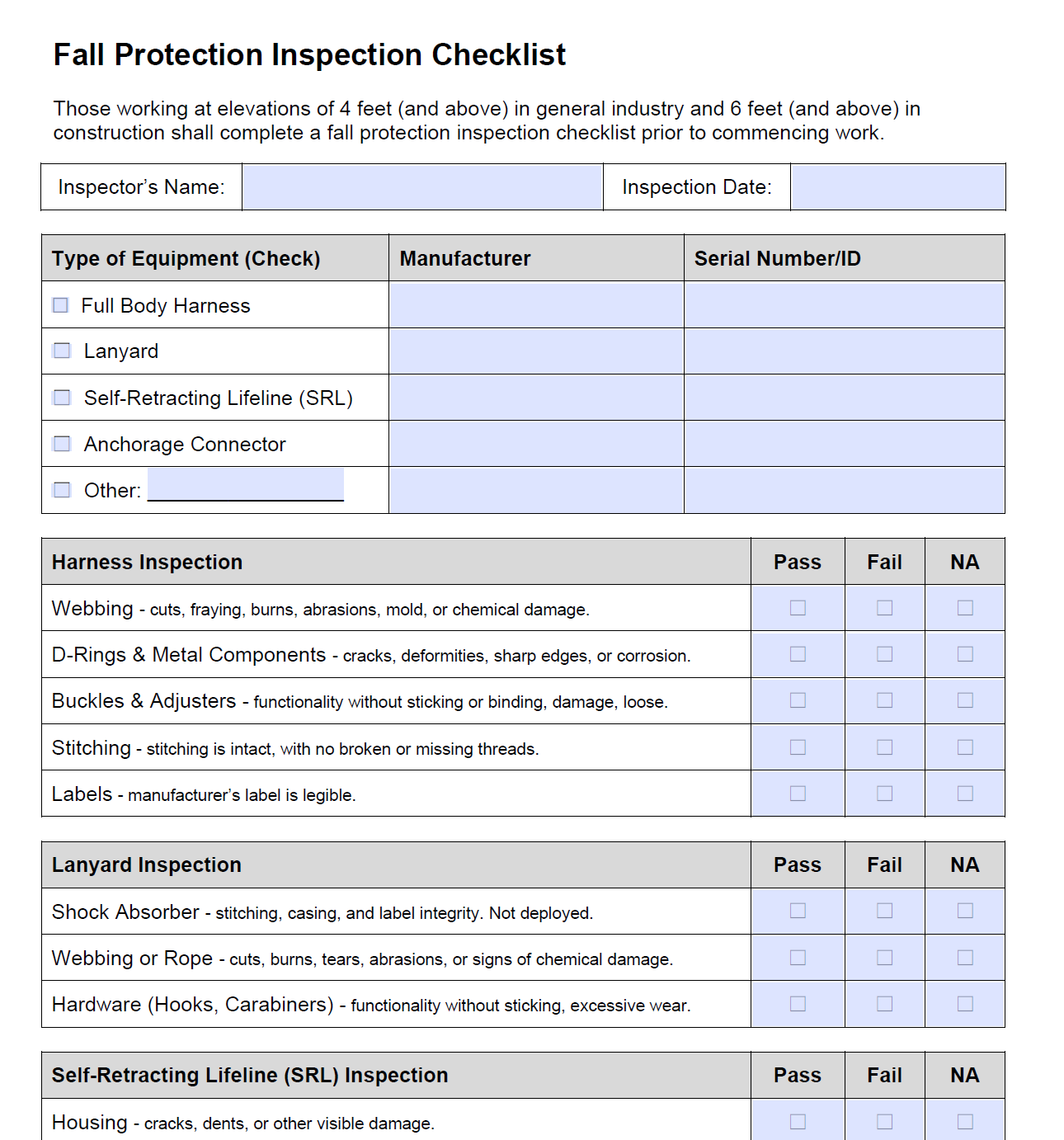 4 Point Fall Protection Inspection Checklist – The Safety Doc Shop