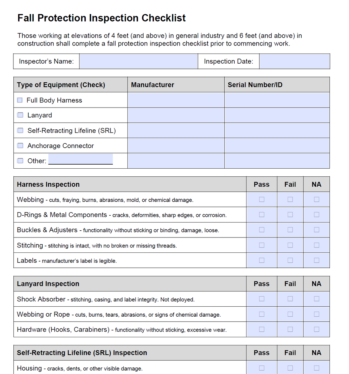 4 Point Fall Protection Inspection Checklist – The Safety Doc Shop