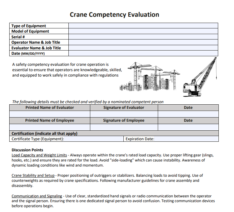Template -Competency Evaluation for Crane – The Safety Doc Shop