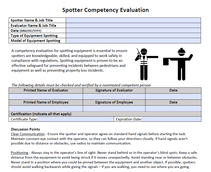 Template - Competency Evaluation for Spotter (General) – The Safety Doc ...