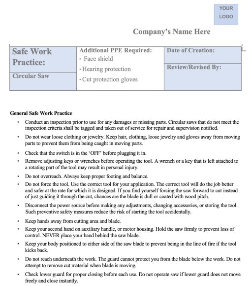 Download Now | Safe Work Practice | Circular Saw – The Safety Doc Shop