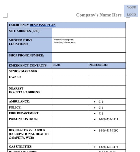 Template - Emergency Response Plan – The Safety Doc Shop